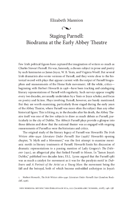 (PDF) Staging Parnell: Biodrama at the Abbey II (Summer 2018 ...
