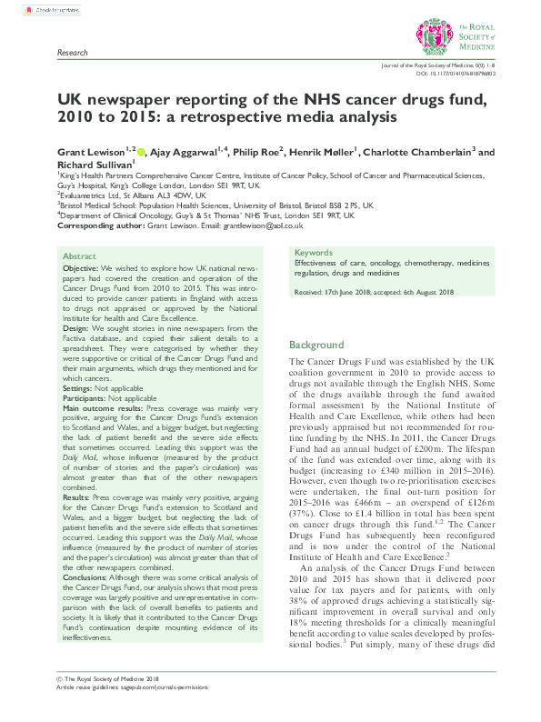 (PDF) UK newspaper reporting of the NHS cancer drugs fund, 2010 to 2015 ...