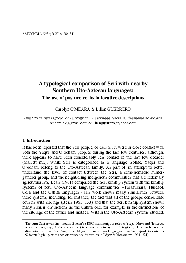 (PDF) A typological comparison of Seri with nearby Southern Uto-Aztecan ...
