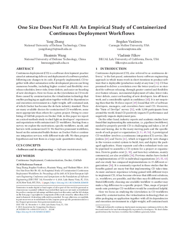 (PDF) One Size Does Not Fit All: An Empirical Study of Containerized Continuous Deployment Workflows
