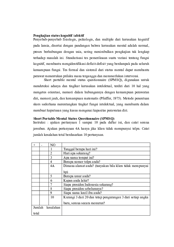 (DOC) Pengkajian status kognitif /afektif