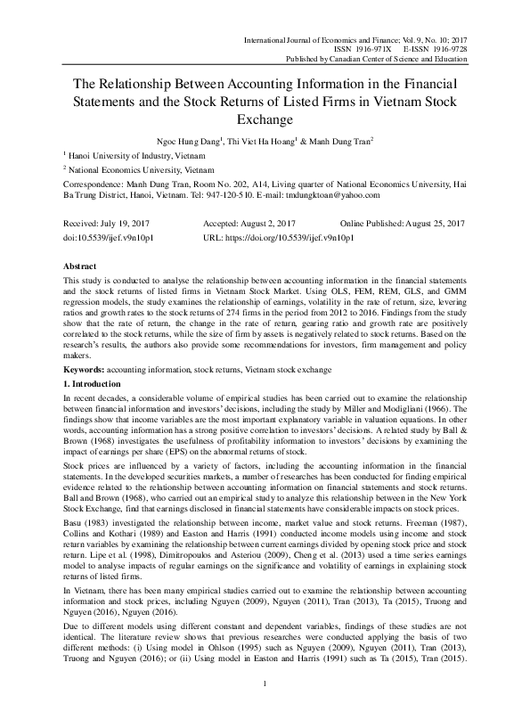 Pdf The Relationship Between Accounting Information In The Financial Statements And The Stock