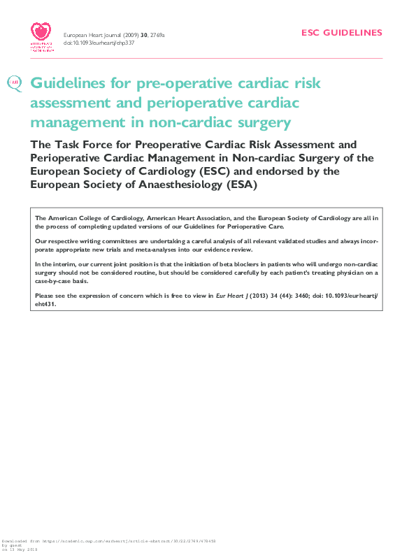 (PDF) Guidelines for pre operative cardiac risk assessment and ...