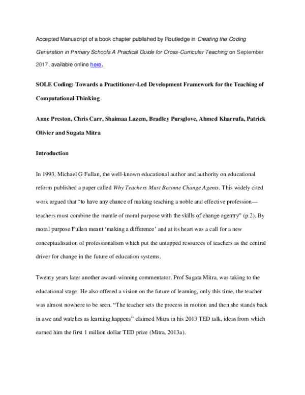 (PDF) SOLE Coding: Towards a Practitioner-Led Development Framework for the Teaching of ...