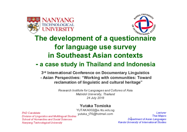 (PDF) The development of a questionnaire for language use survey in ...