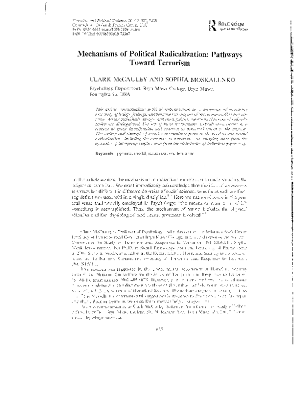 (PDF) Mechanisms of Political Radicalization: Pathways Toward Terrorism