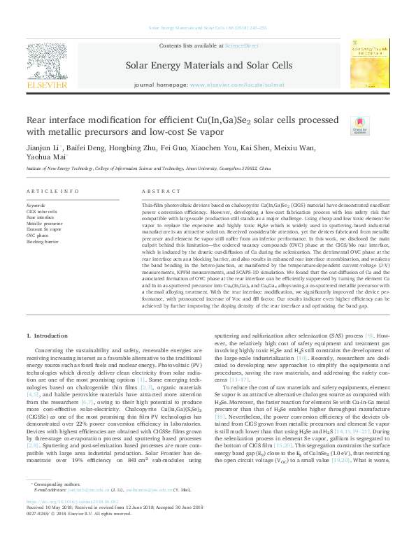 (PDF) Rear interface modification for efficient Cu(In,Ga)Se 2 solar ...