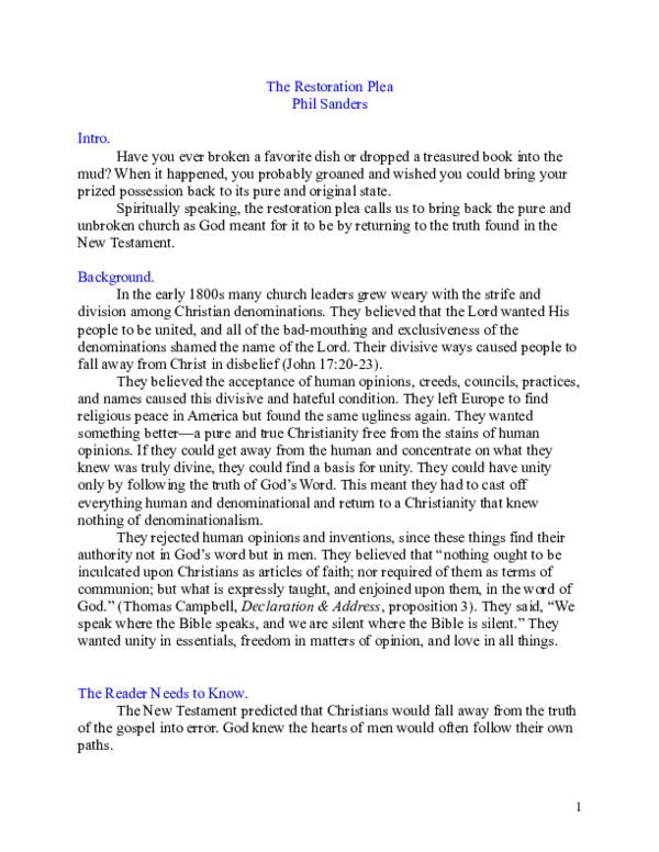 (DOC) The Restoration Plea Phil Sanders