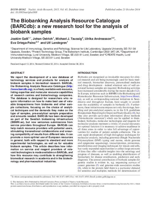 (PDF) The Biobanking Analysis Resource Catalogue (BARCdb): a new research tool for the analysis ...