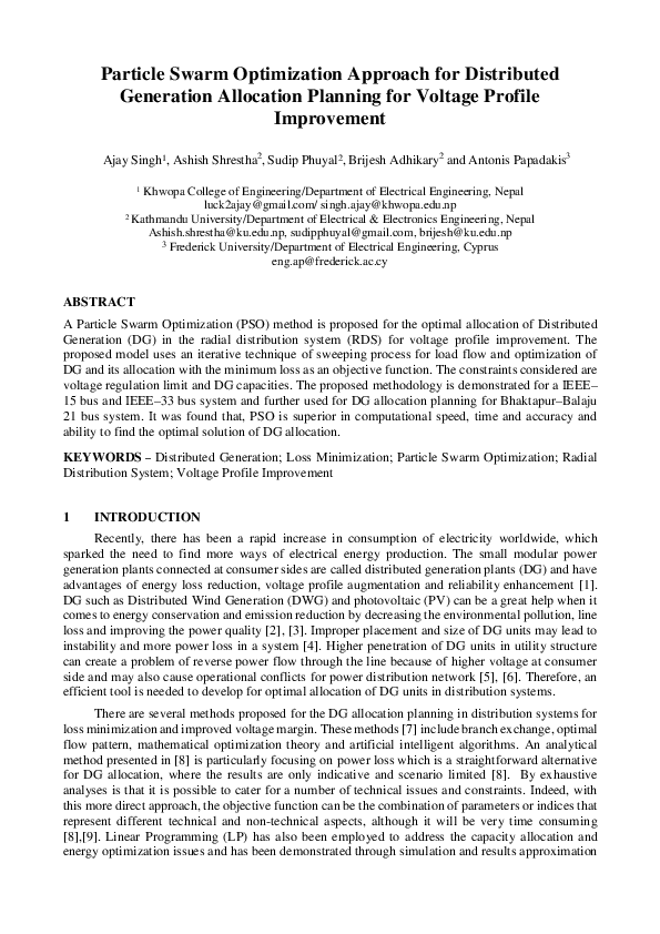 Pdf Particle Swarm Optimization Approach For Distributed Generation Allocation Planning For