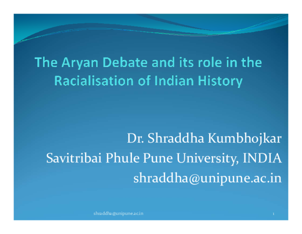 (PDF) Aryan Debate and Racialisation of Indian History Osaka.pdf