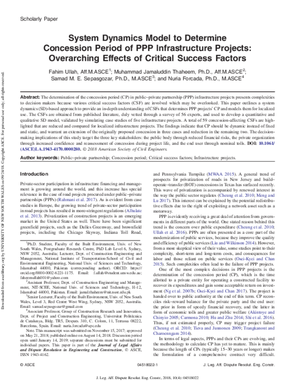 (PDF) System Dynamics Model to Determine Concession Period of PPP Infrastructure Projects ...