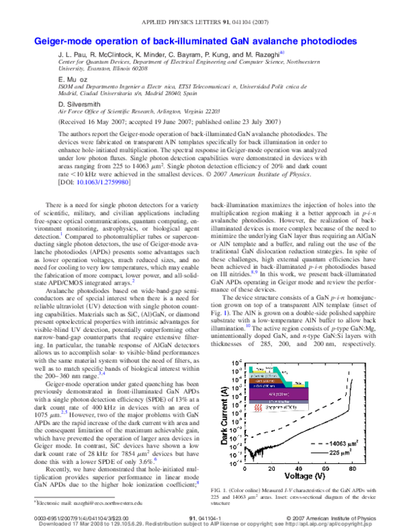 (PDF) Geiger-mode operation of back-illuminated GaN avalanche photodiodes