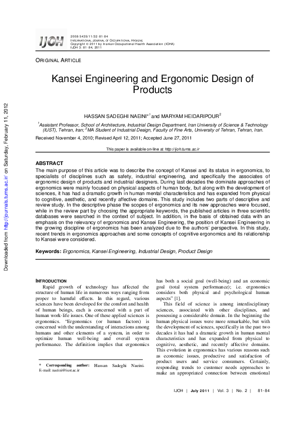 (PDF) Kansei Engineering and Ergonomic Design of Products