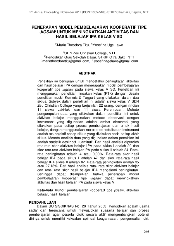 (PDF) PENERAPAN MODEL PEMBELAJARAN KOOPERATIF TIPE JIGSAW UNTUK MENINGKATKAN AKTIVITAS DAN HASIL ...