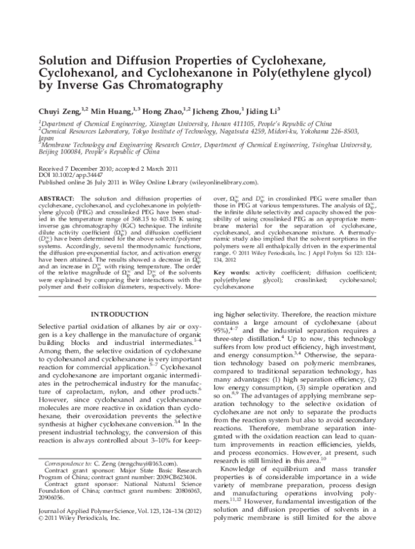 (PDF) Solution and Diffusion Properties of Cyclohexane, Cyclohexanol ...