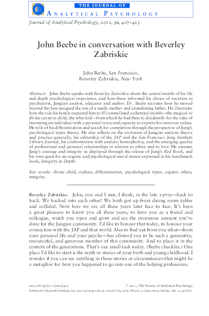 (PDF) John Beebe in conversation with Beverley Zabriskie