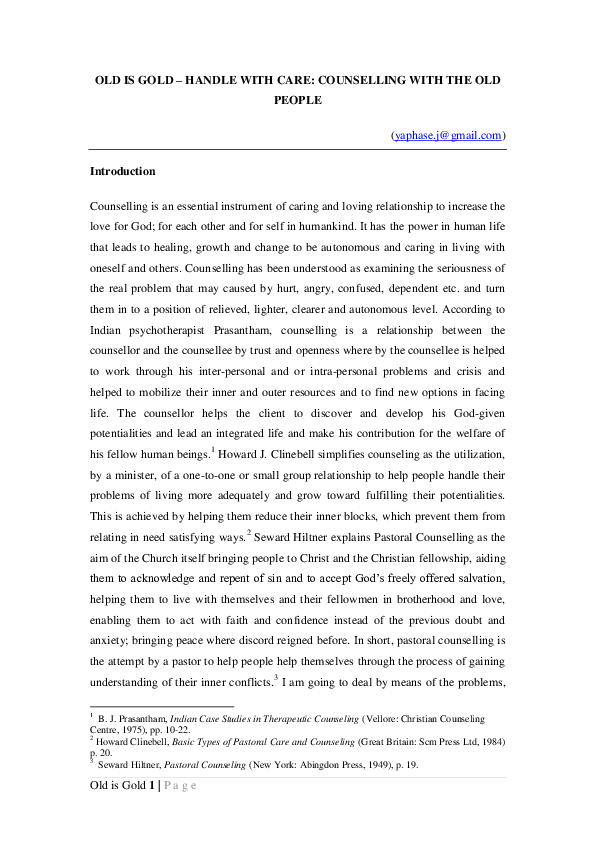(PDF) COUNSELLING: OLD PEOPLE