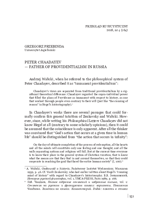 (PDF) PETER CHAADAYEV — FATHER OF PROVIDENTIALISM IN RUSSIA