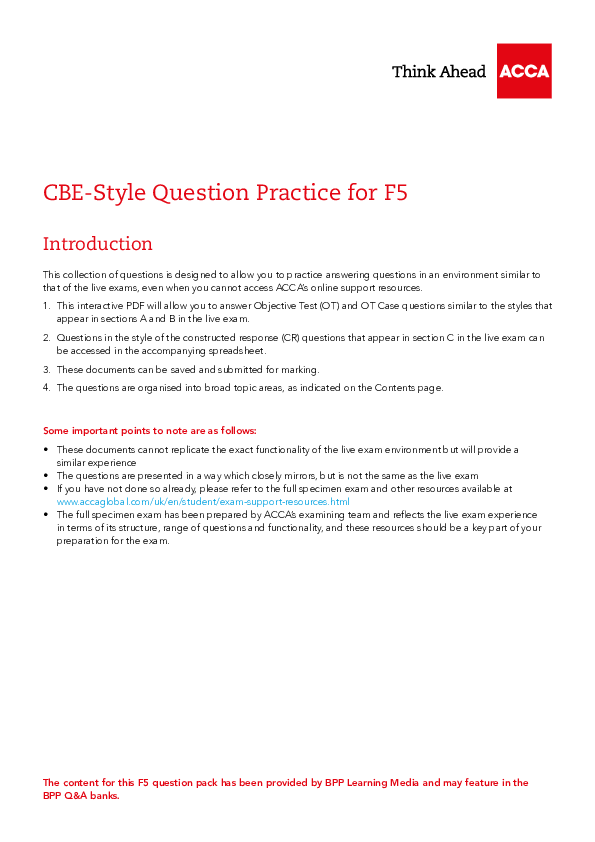 (PDF) CBE-Style Question Practice for F5