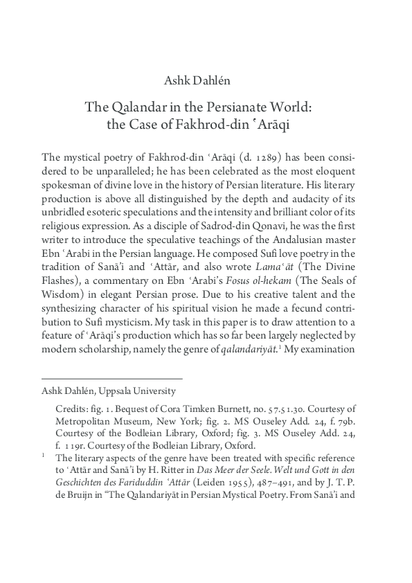 (PDF) The Qalandar in the Persianate World: The Case of Fakhrod-din 'Araqi