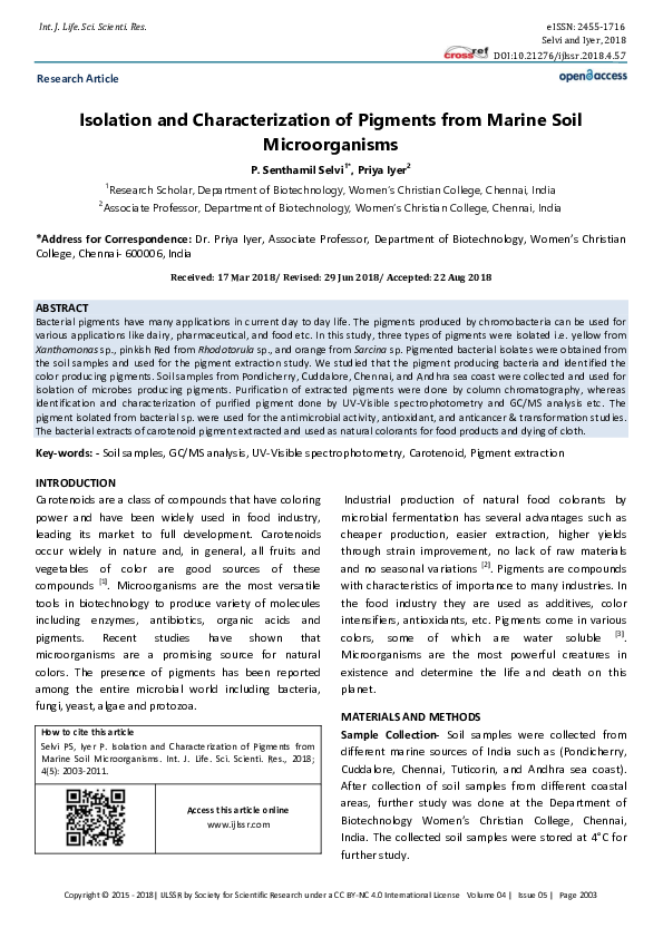 (PDF) Isolation and Characterization of Pigments from Marine Soil ...