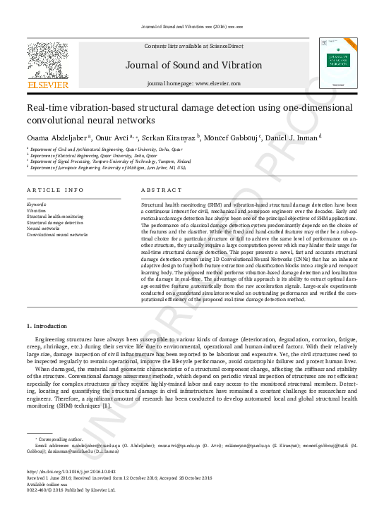 (PDF) Real-time vibration-based structural damage detection using one-dimensional convolutional ...