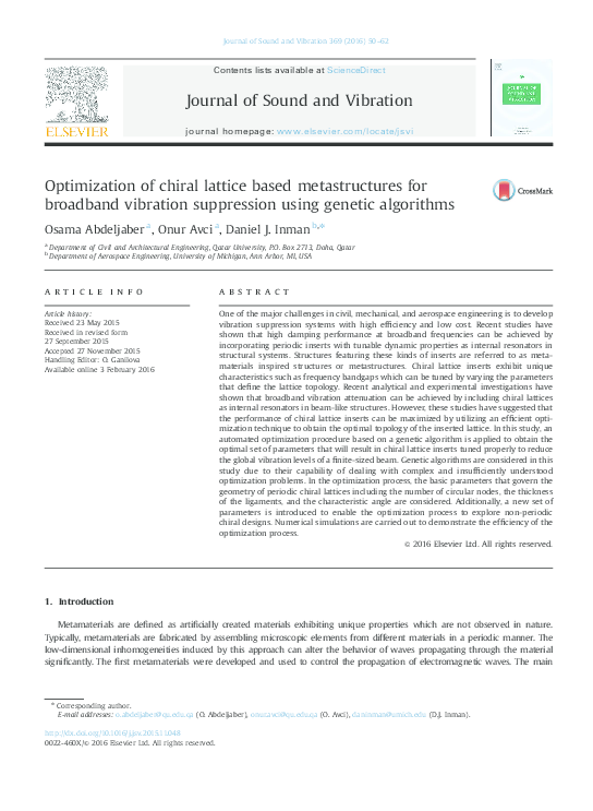 Pdf Optimization Of Chiral Lattice Based Metastructures For Broadband