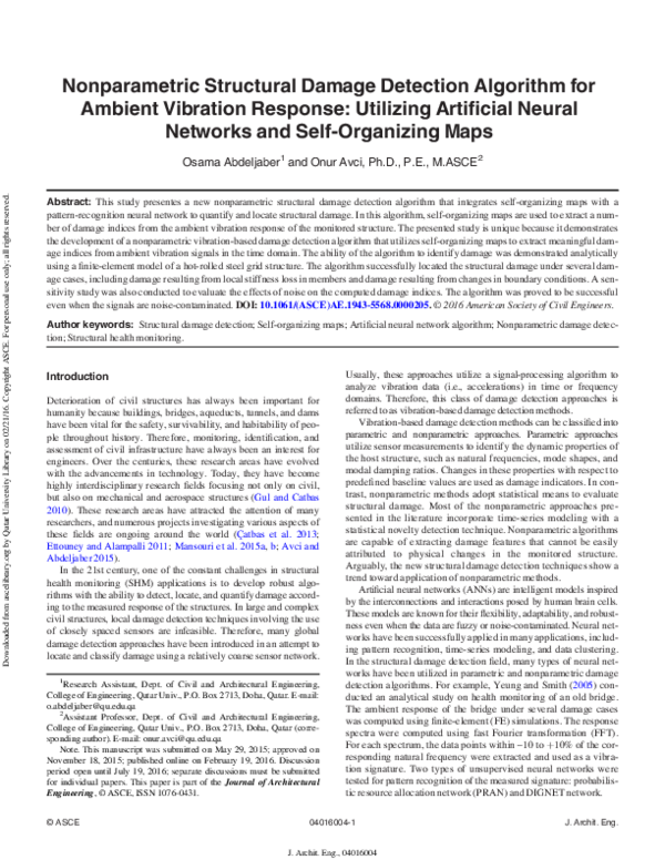 (PDF) Nonparametric Structural Damage Detection Algorithm for Ambient Vibration Response ...