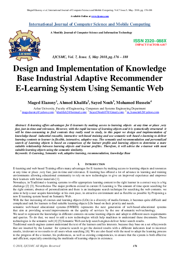 (PDF) Design and Implementation of Knowledge Base Industrial Adaptive Recommender E-Learning ...