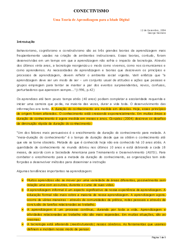 (PDF) CONECTIVISMO Uma Teoria de Aprendizagem para a Idade Digital