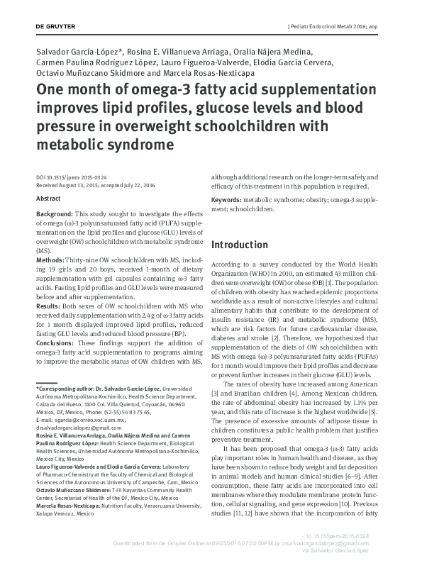 (PDF) One month of omega-3 fatty acid supplementation improves lipid profiles, glucose levels ...