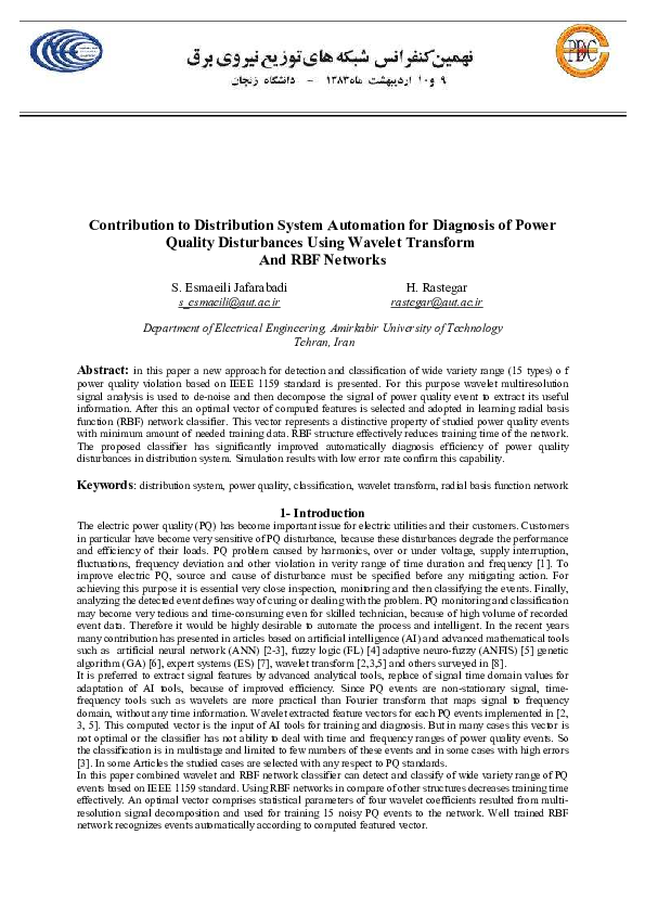 (PDF) Contribution to Distribution System Automation for Diagnosis of Power Quality Disturbances ...