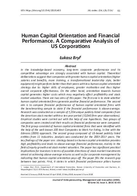(PDF) Human Capital Orientation and Financial Performance. A ...