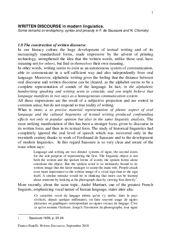 (PDF) WRITTEN DISCOURSE in modern linguistics. Some remarks on ...
