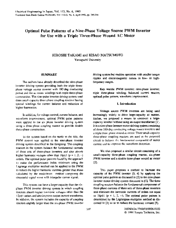 Pdf Optimal Pulse Patterns Of A Nine Phase Voltage Source Pwm Inverter For Use With A Triple