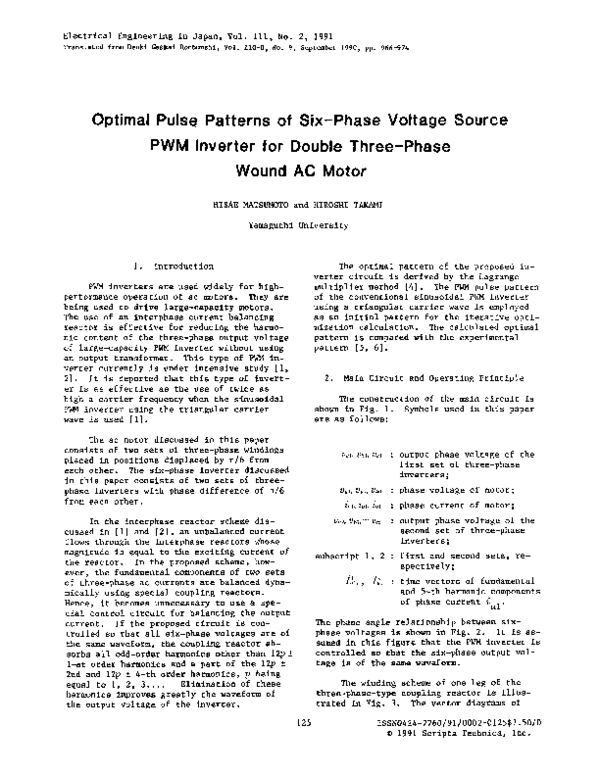 Pdf Optimal Pulse Patterns Of Six Phase Voltage Source Pwm Inverter