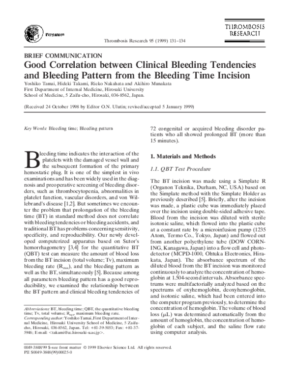 (PDF) Good Correlation between Clinical Bleeding Tendencies and ...