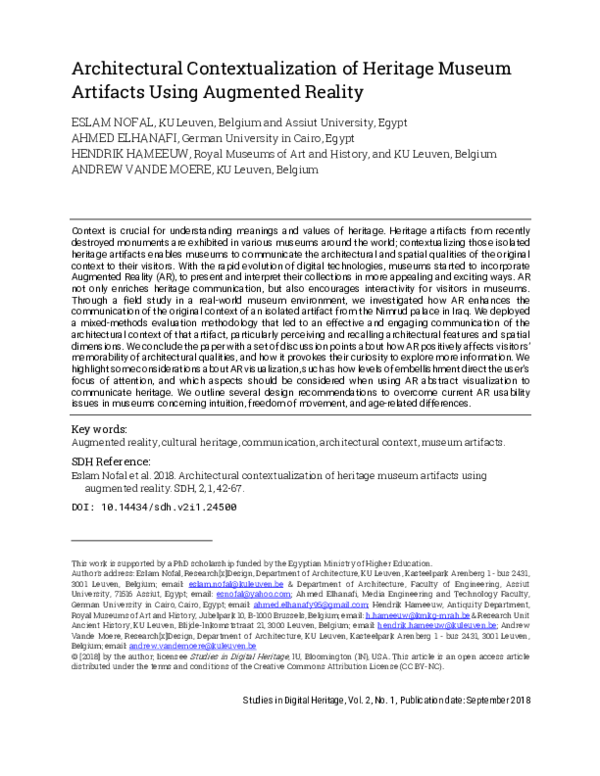 (PDF) Architectural Contextualization of Heritage Museum Artifacts Using Augmented Reality