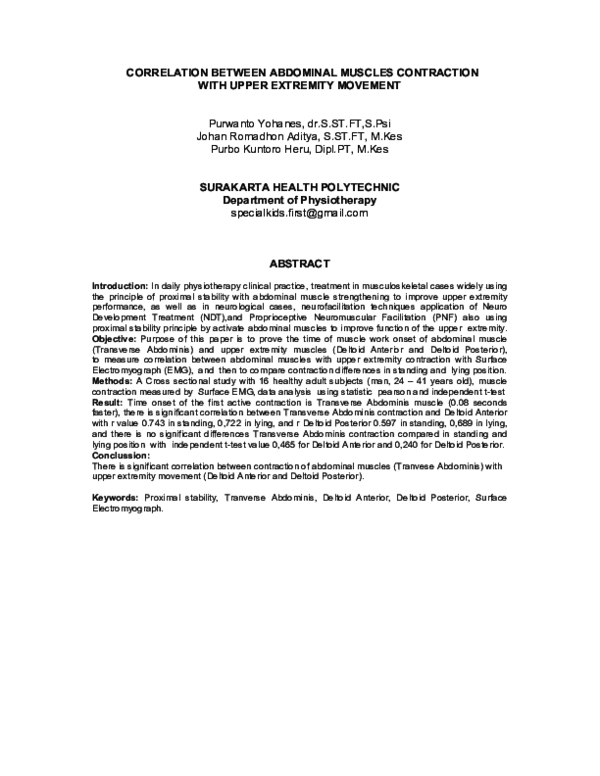 (PDF) CORRELATION BETWEEN ABDOMINAL MUSCLES CONTRACTION WITH UPPER ...