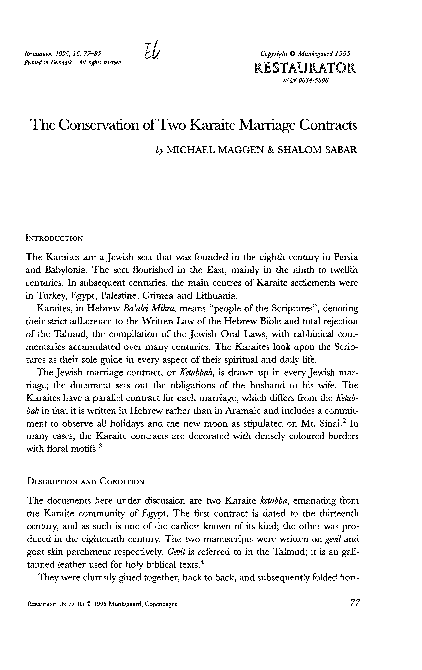 (PDF) Michael Magen and Shalom Sabar, “The Conservation of Two Karaite ...
