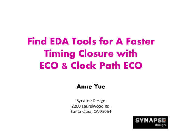 (PDF) Find EDA Tools for A Faster Timing Closure with ECO & Clock Path ECO
