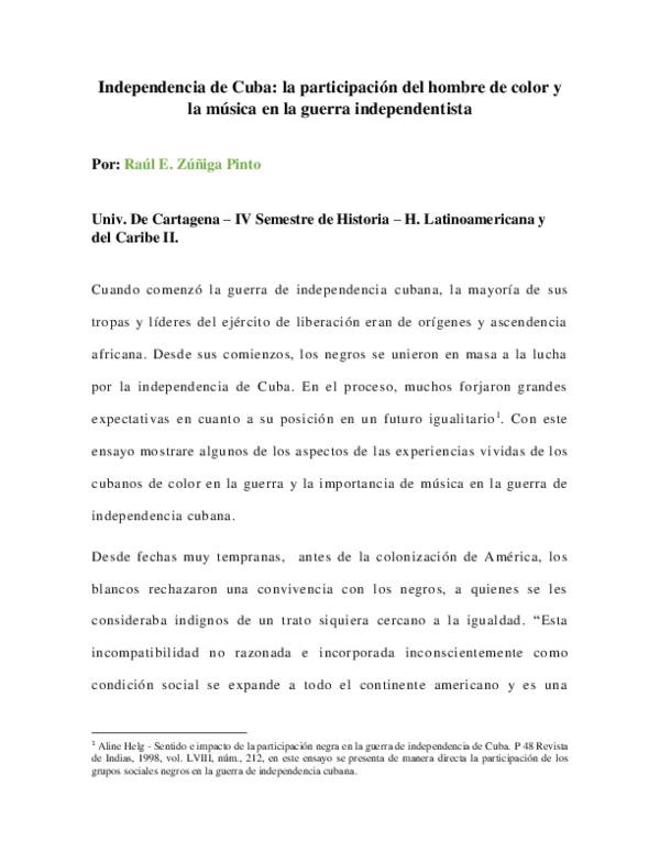 (PDF) Independencia de Cuba: la participación del hombre de color y la ...