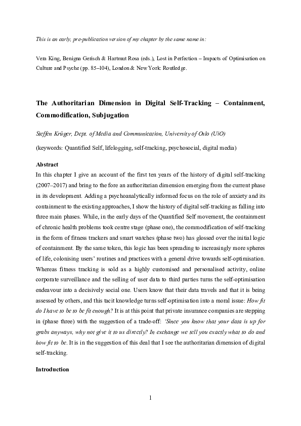 (PDF) The Authoritarian Dimension in Digital Self-Tracking ...