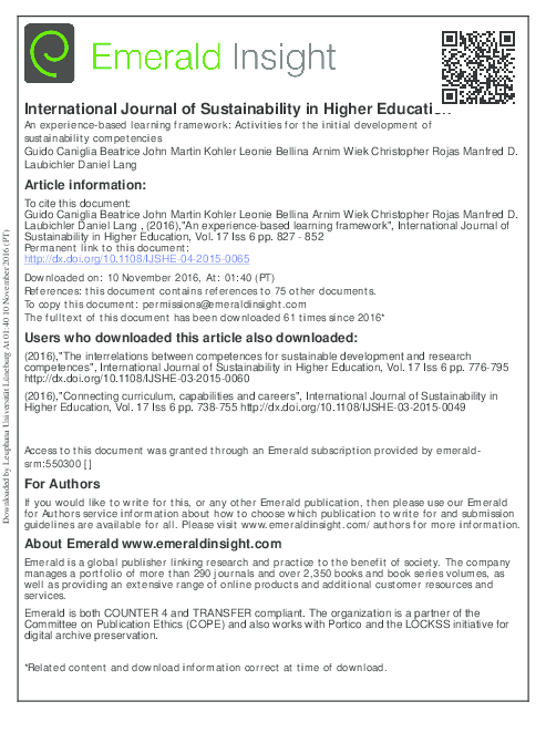 (PDF) Experience-Based Learning for Developing Sustainability Competencies