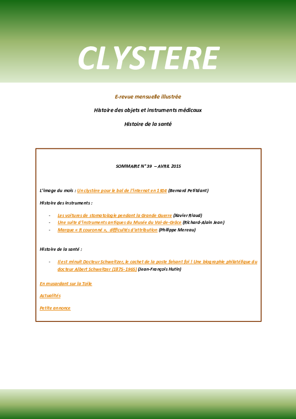 (PDF) CLYSTERE N° 39 - AVRIL 20015 - (ISSN 2257-7459)