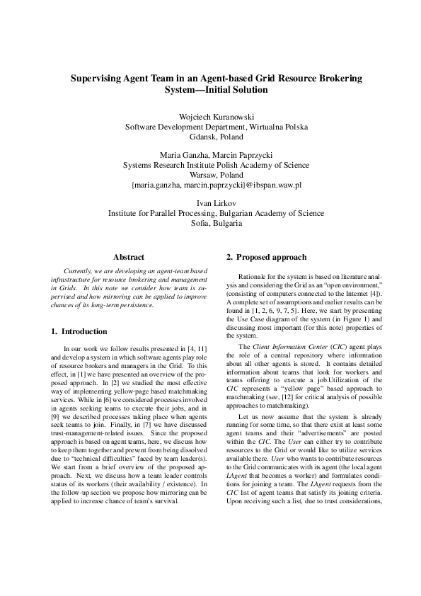 (PDF) Supervising Agent Team in an Agent-Based Grid Resource Brokering System -- Initial Solution