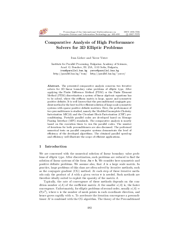 (PDF) Comparative Analysis of High Performance Solvers for 3D Elasticity Problems