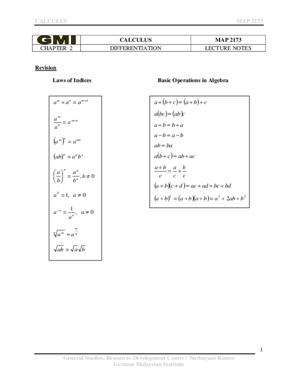 (PDF) CALCULUS MAP 2173 General Studies, Resources Development Centre ...