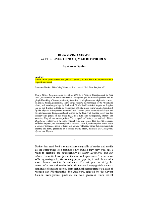 (DOC) 'Dissolving Views, or the Lives of "Bad, Mad Bosphorus"'